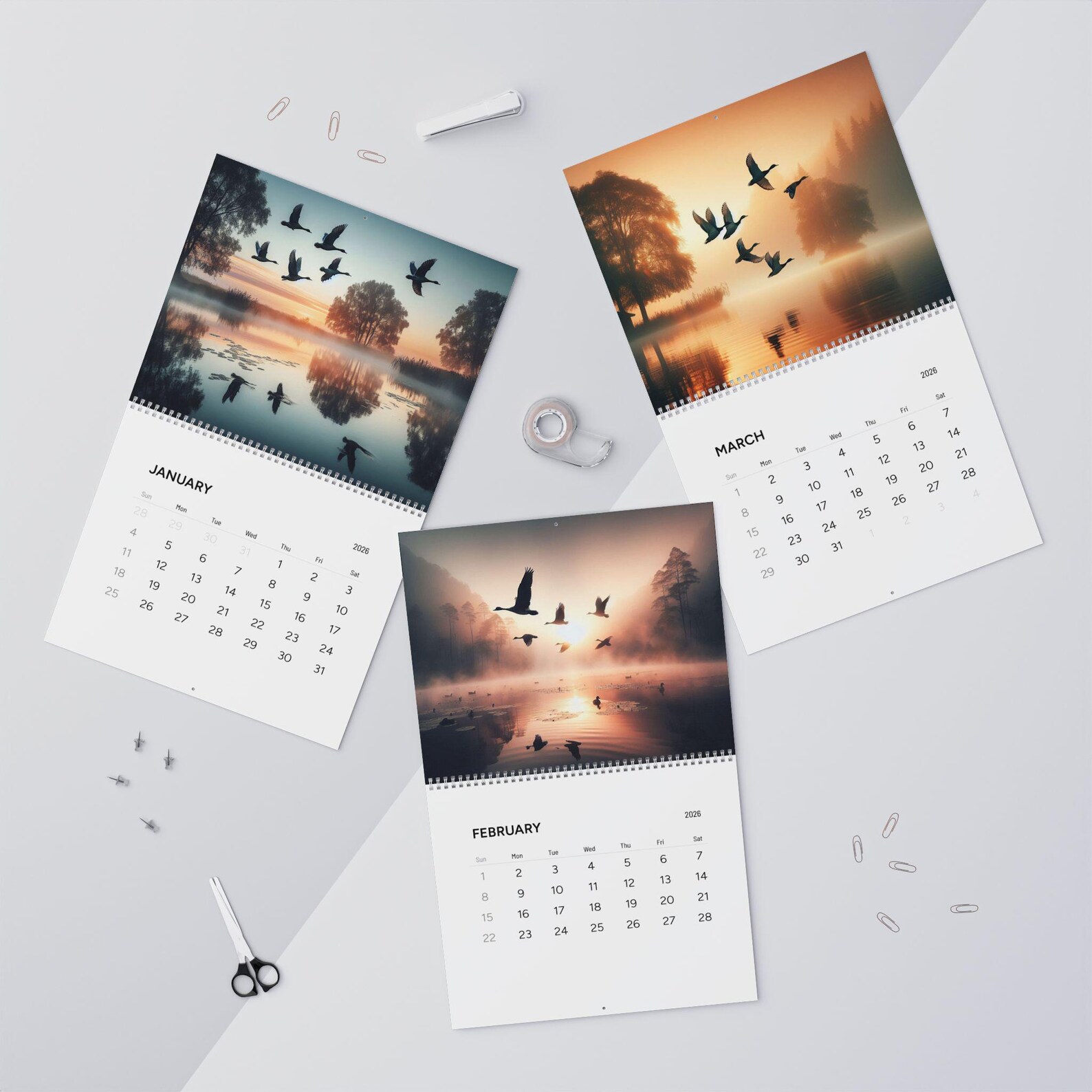 Ducks Flying Over a Pond Wall Calendars, Wildlife Calendar, Nature ...