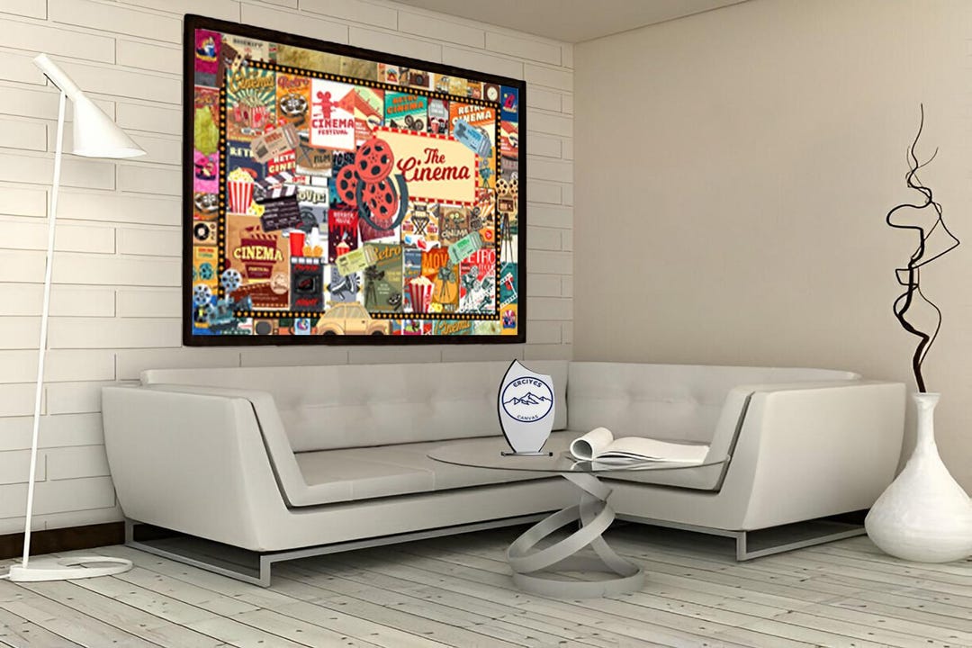 Cinema Canvas, Banner Canvas, Retro Cinema Decor, Retro Cinema Wall ...