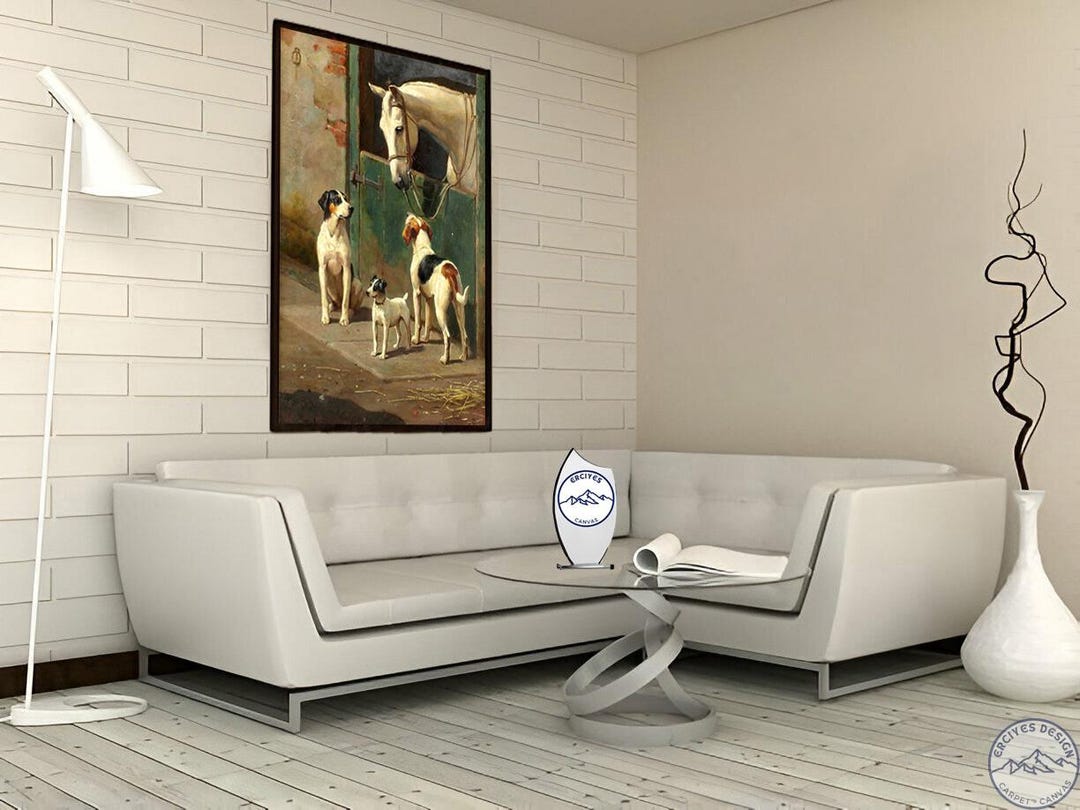 Horse and Dogs Canvas, Horse Canvas, Dog Canvas, Animal Canvas, Animals ...
