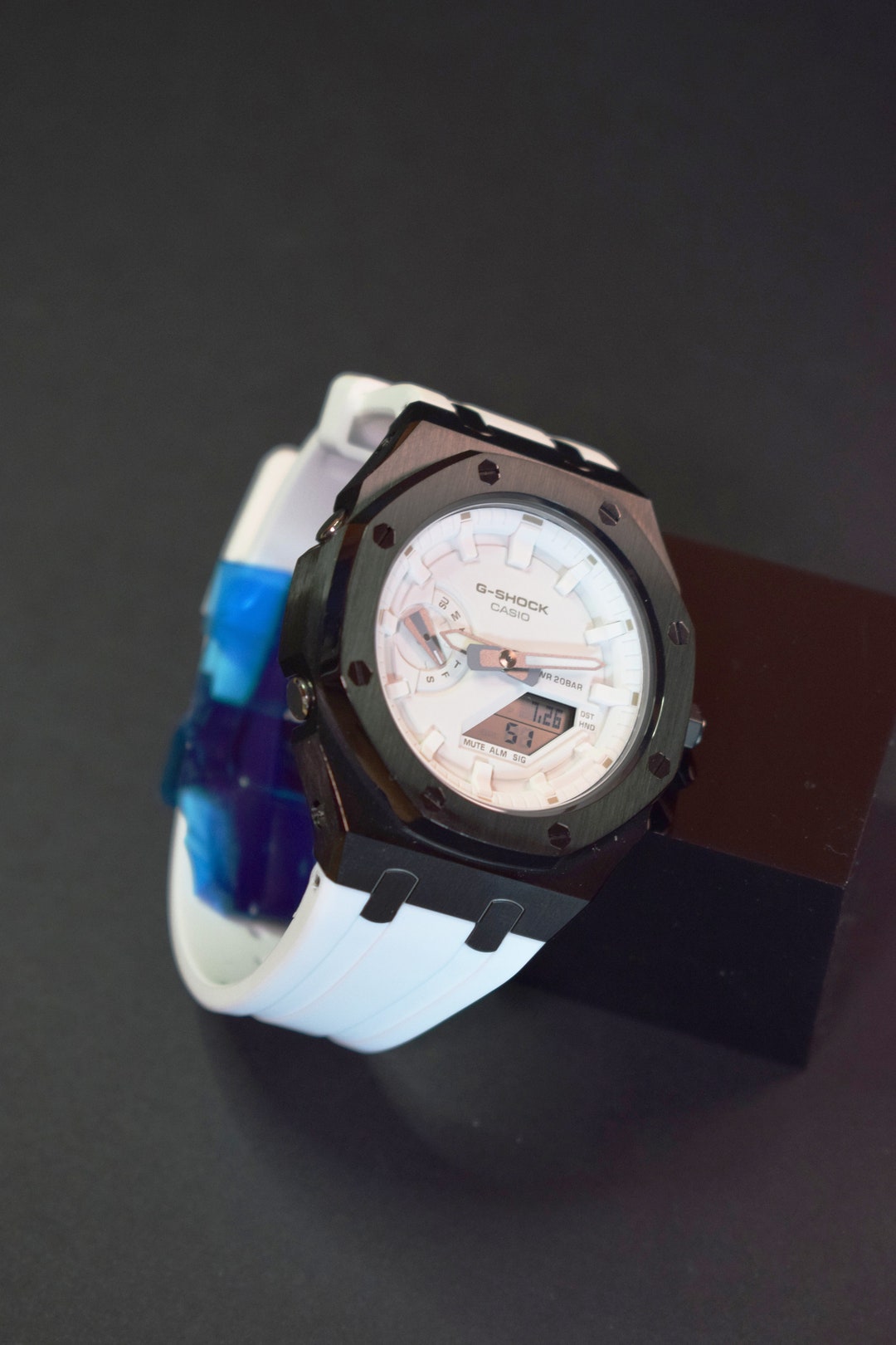 CASIO G-shock GA-2100 Mod, Black Steel Case, White Silicone Strap ...