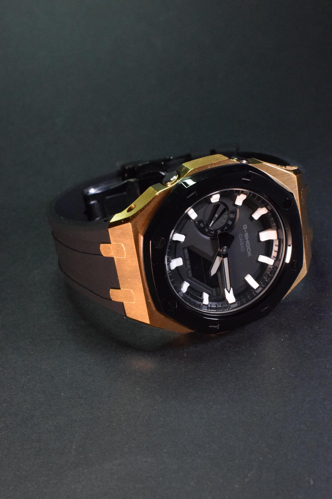 CASIO G-shock GA-2100 Mod, Black and Gold Steel Case, Black Silicone ...