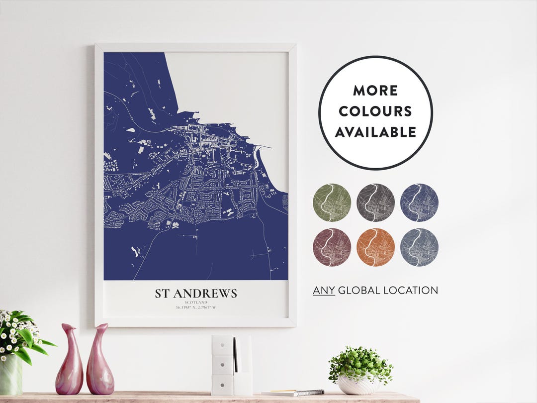 St Andrews Map Print Custom Location Personalised Colour Options Wall ...