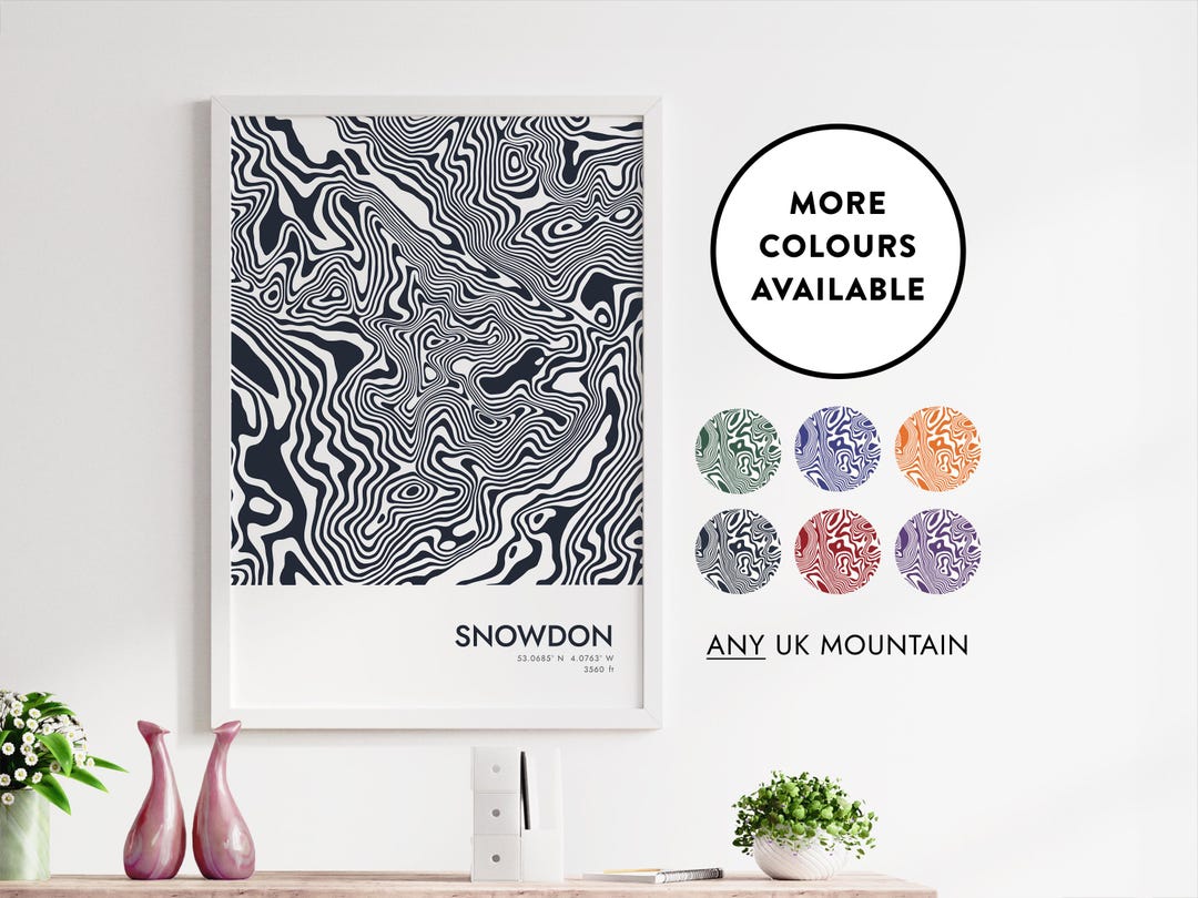 Snowdon Contour Print | Pick Your Colours | Custom Map Print | Home ...
