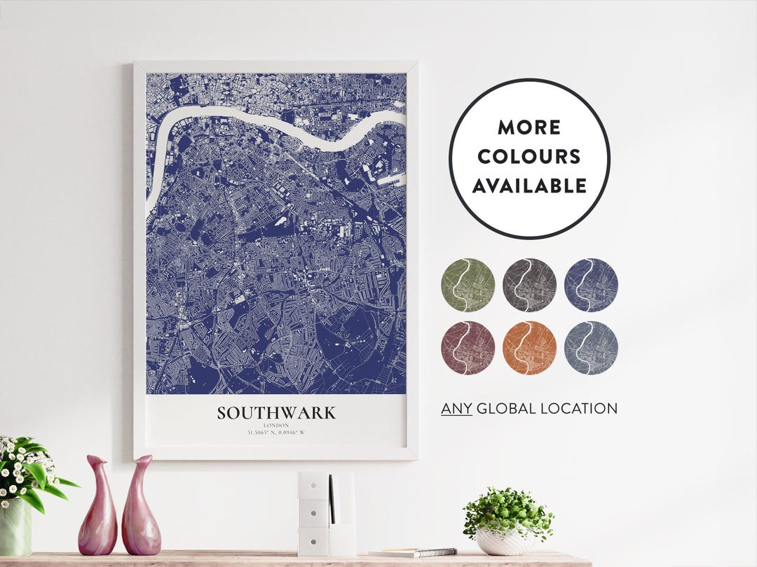 Southwark Map Print | Custom Location | Personalised | Colour Options ...