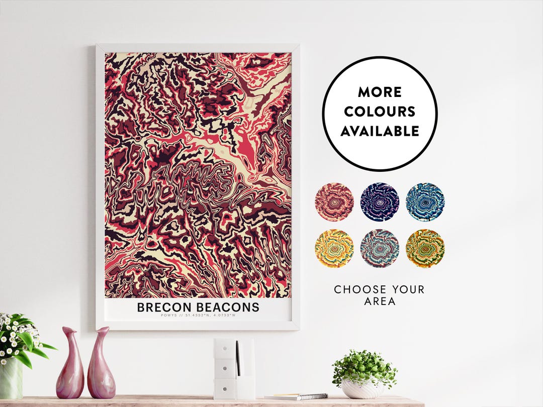 Brecon Beacons Vibrant Contour Print | National Park Topographic Art ...