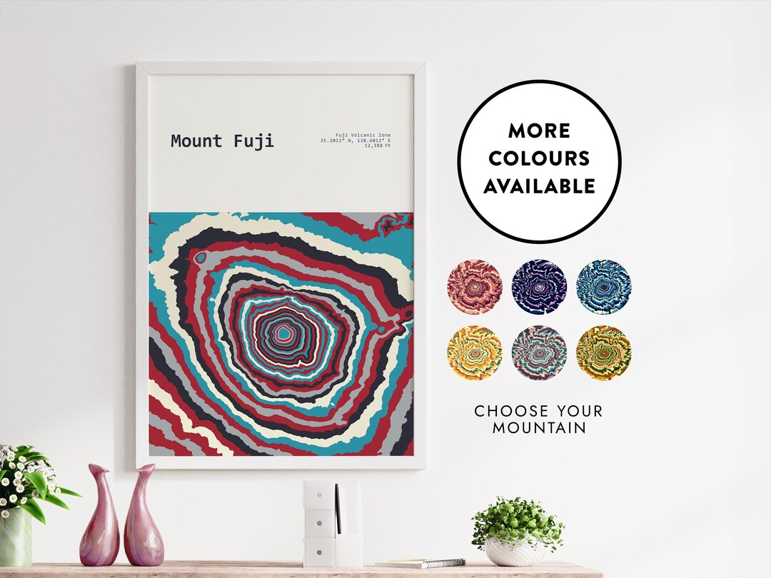 Mount Fuji Contour Print | Custom Mountain | Vibrant Colours ...