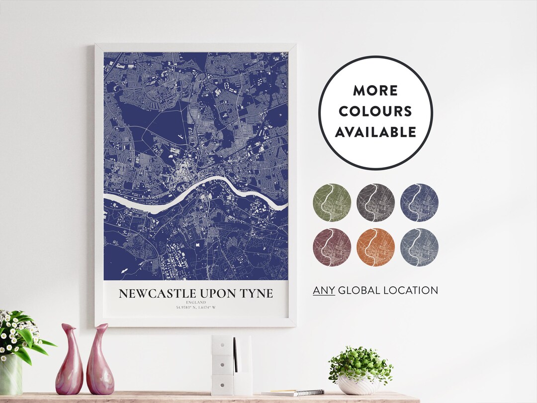 Newcastle Map Print | Custom Location | Personalised | Colour Options ...