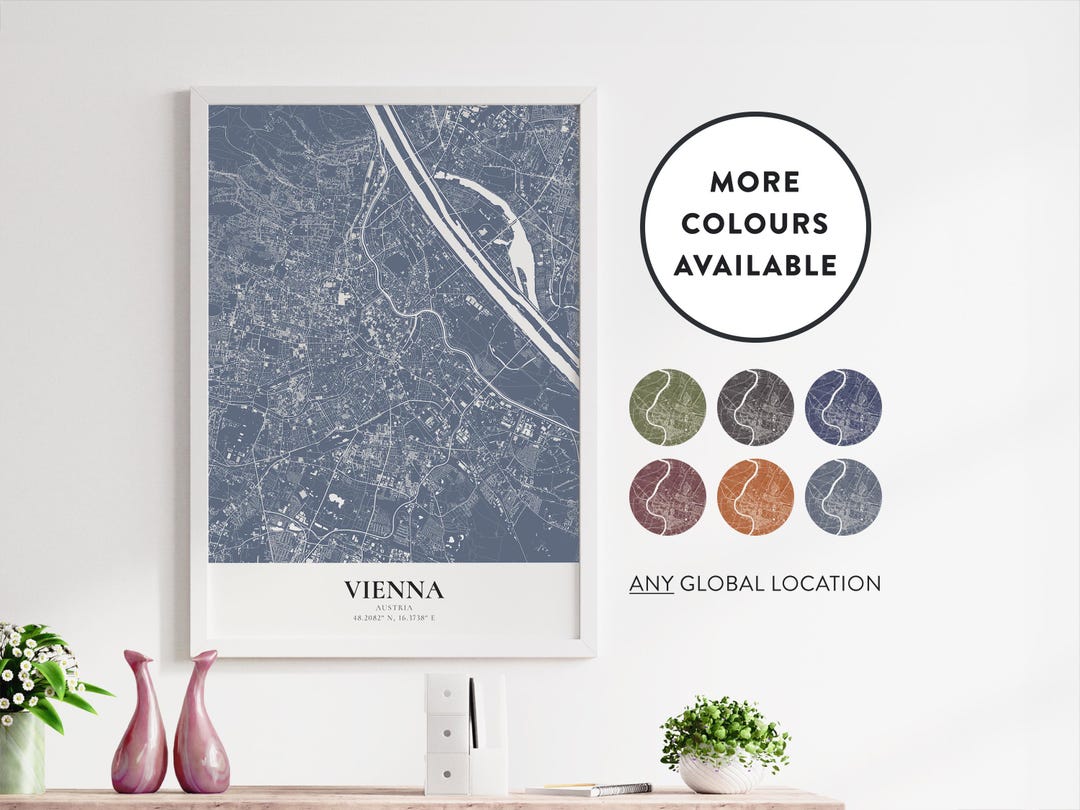 Vienna City Map Print | Custom Location Option | Colour Options | Wall ...