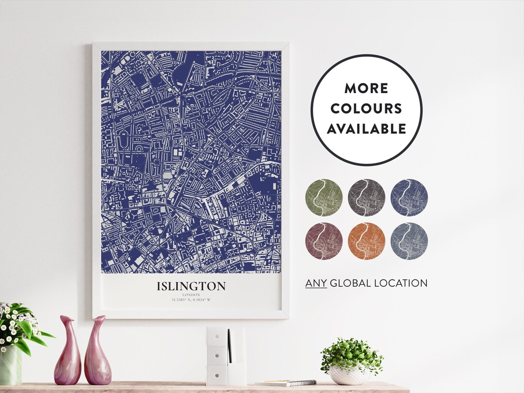 Islington Map Print | Custom Location | Personalised | Colour Options ...