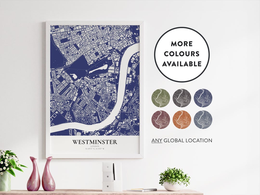 Westminster Map Print | Custom Location | Personalised | Colour Options ...