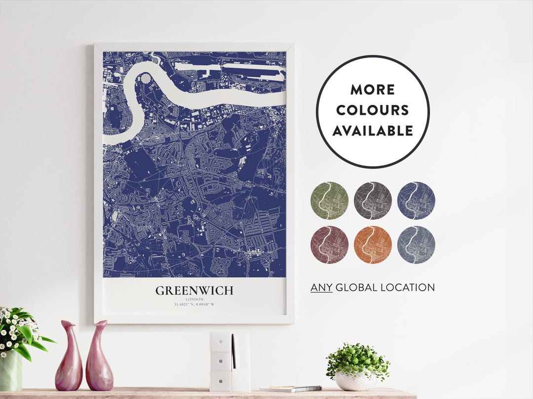 Greenwich Map Print | Custom Location | Personalised | Colour Options ...