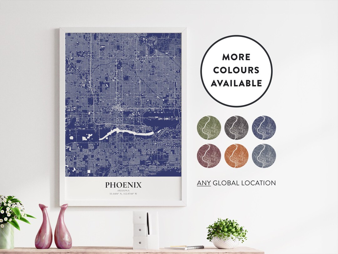 Phoenix Map Print | Custom Location | Personalised | Colour Options ...