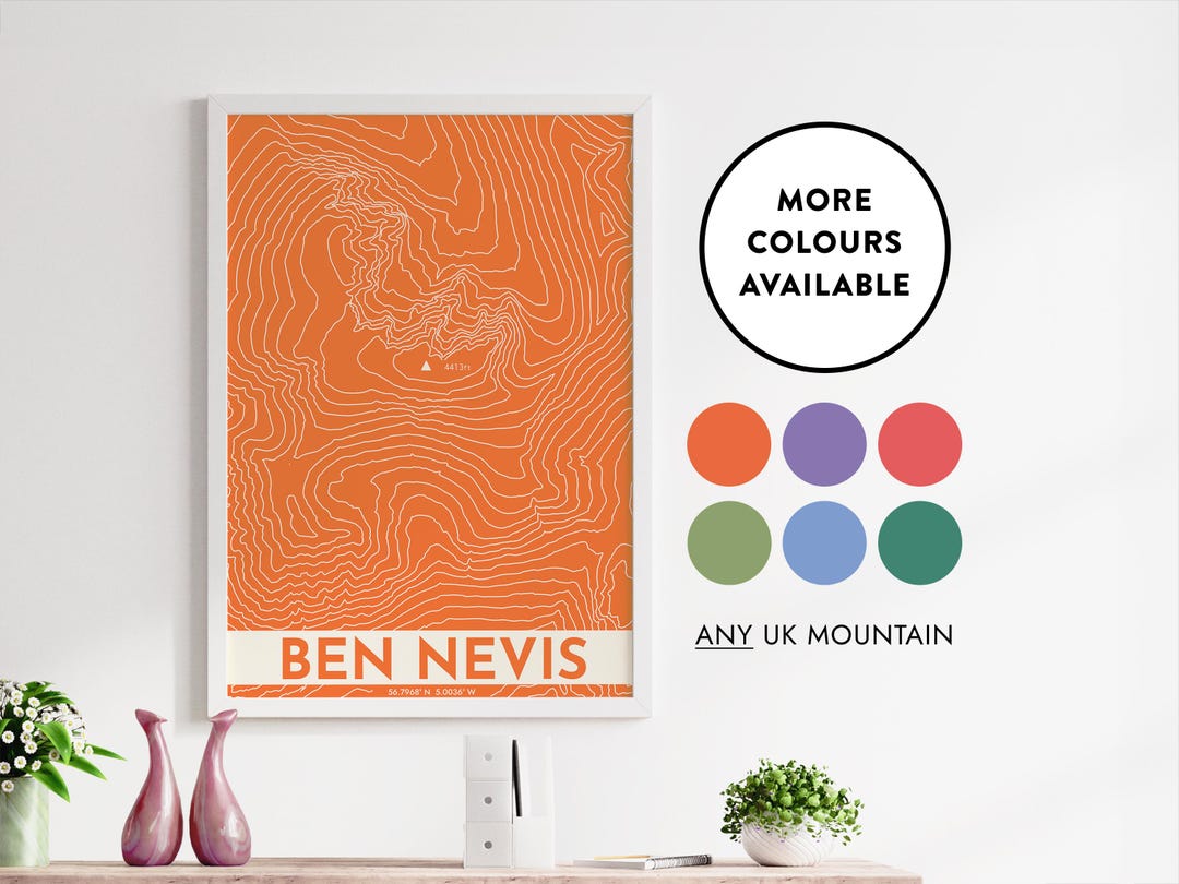 Ben Nevis Contour Print Pick Your Colour Custom Mountain Requests ...