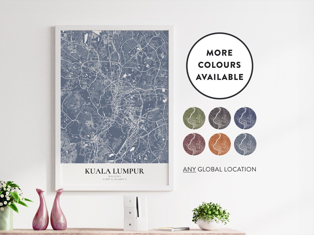 Kuala Lumpur City Map Print | Custom Location Option | Colour Options ...