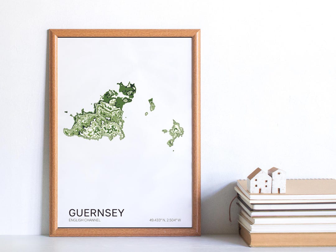Guernsey Print - Channel Islands Contour Poster, Custom Island Map Art ...