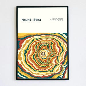 Mount Etna Contour Print Custom Mountain Vibrant Colours Topographic ...