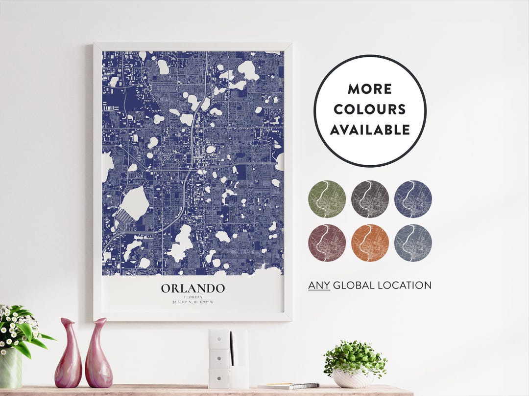 Orlando Map Print | Custom Location | Personalised | Colour Options ...