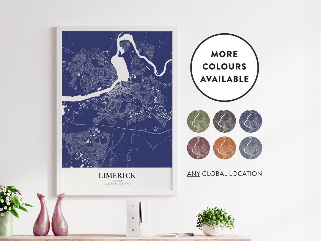 Limerick Map Print | Custom Location | Personalised | Colour Options ...