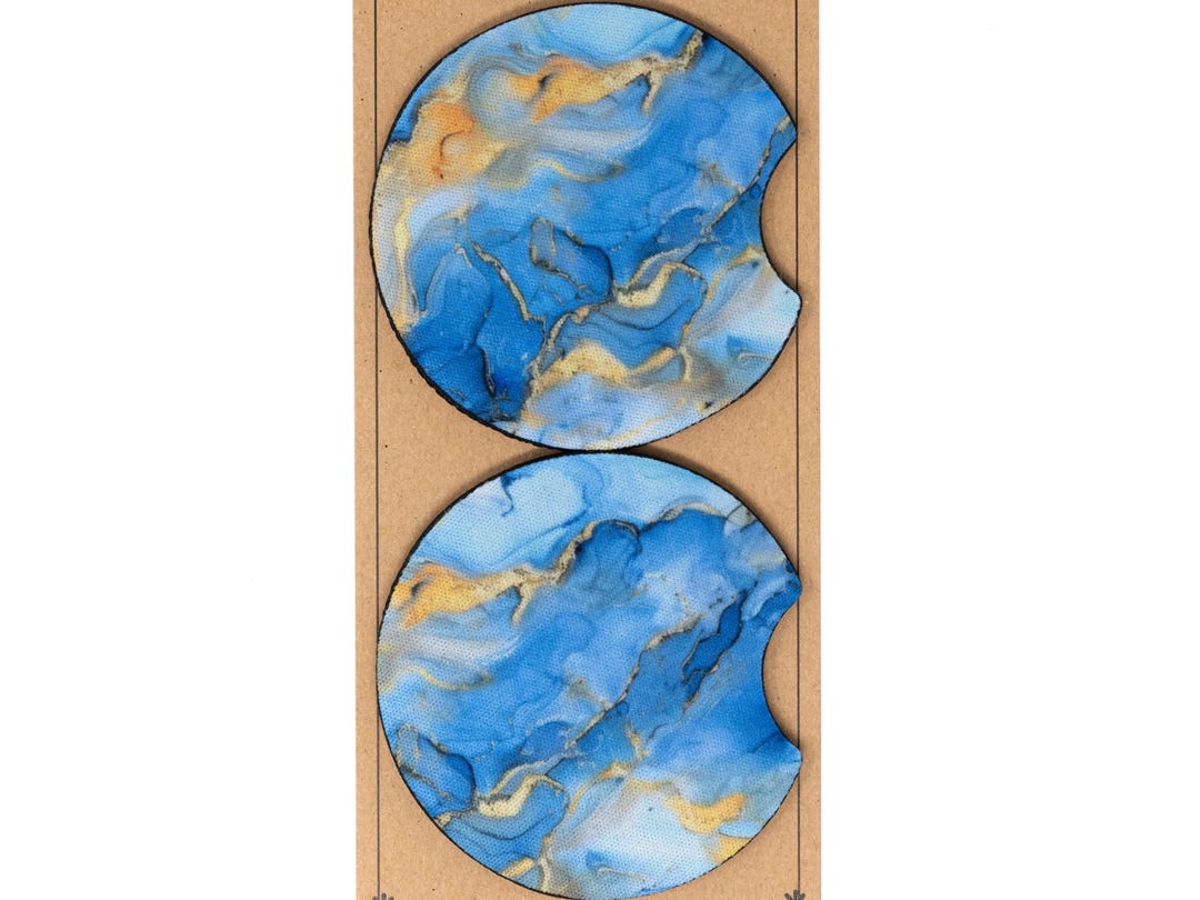 Blue & Gold Marble Car Coasters: Neoprene Cup Holder Coasters - Set of ...