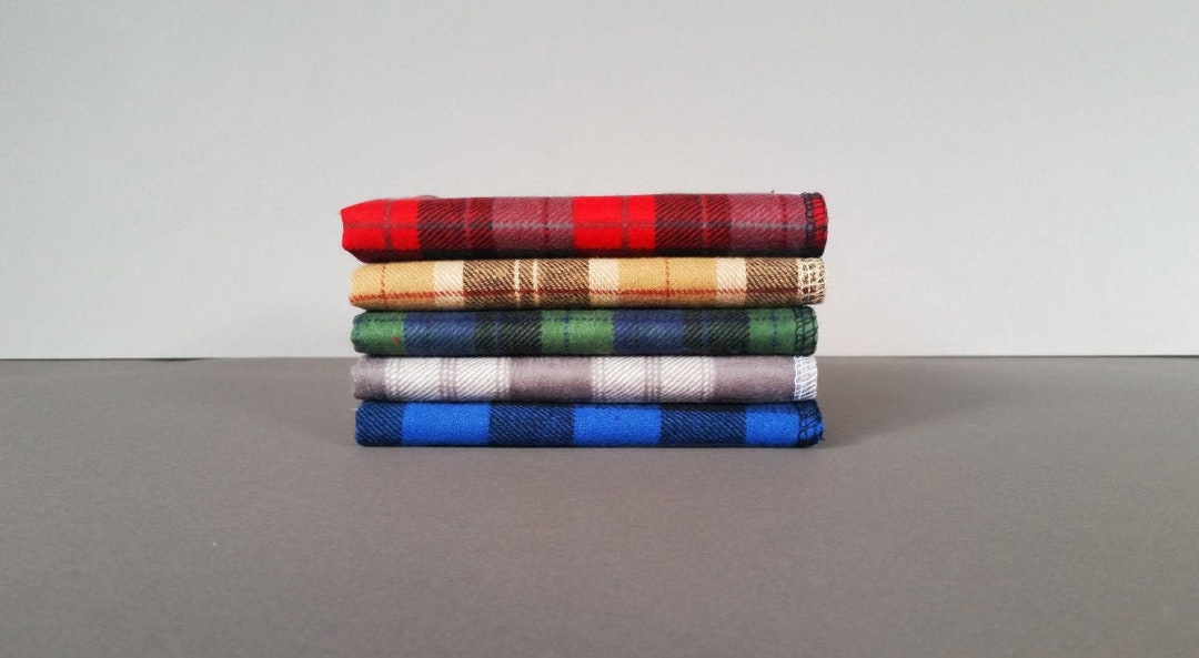 Mens Handkerchief Set Plaid Hanks -square Flannel Hankies -reusable ...
