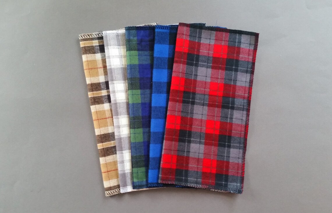 Mens Handkerchief Set Plaid Hanks -square Flannel Hankies -reusable ...