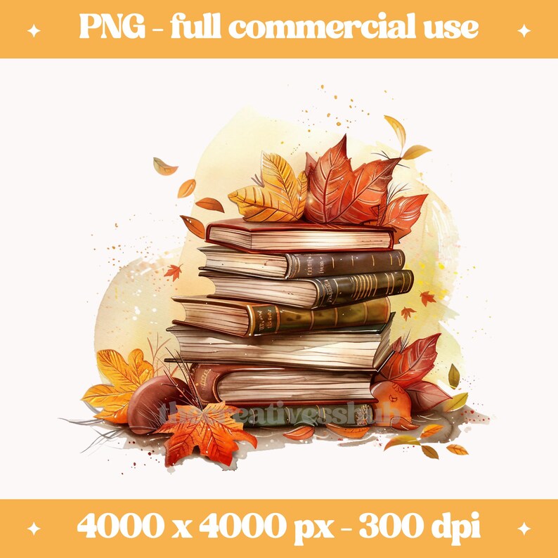 Autumn Books Png, Halloween, Pumpkins, Watercolor Design, Fall Png ...