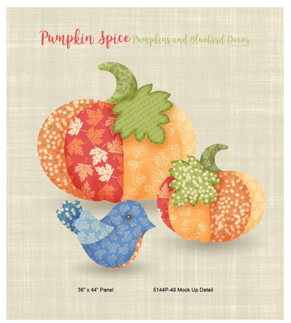Printed Panel, a Nancy Archer Design, Pumpkin With Bluebird. Price per ...