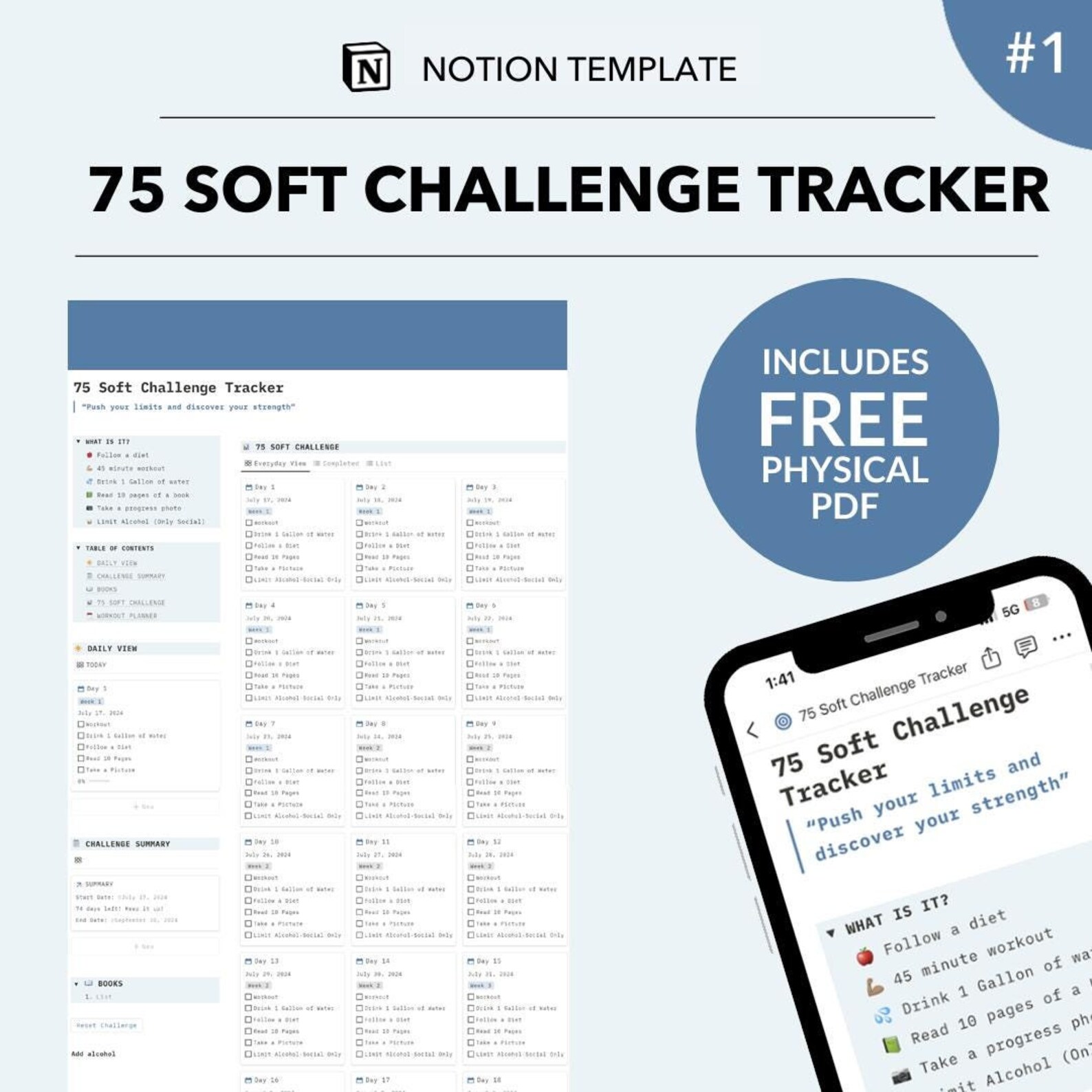 75 SOFT Challenge Notion Tracker - Notion Dashboard, Notion Template ...