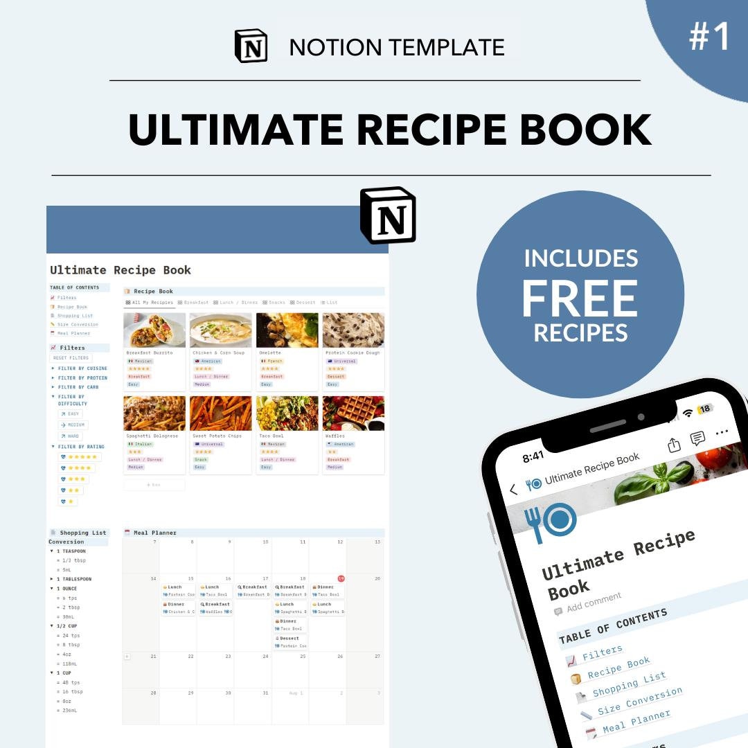 Ultimate Recipe Book Notion Template - INCLUDES RECIPES | Notion Dashboard, Notion Template ...