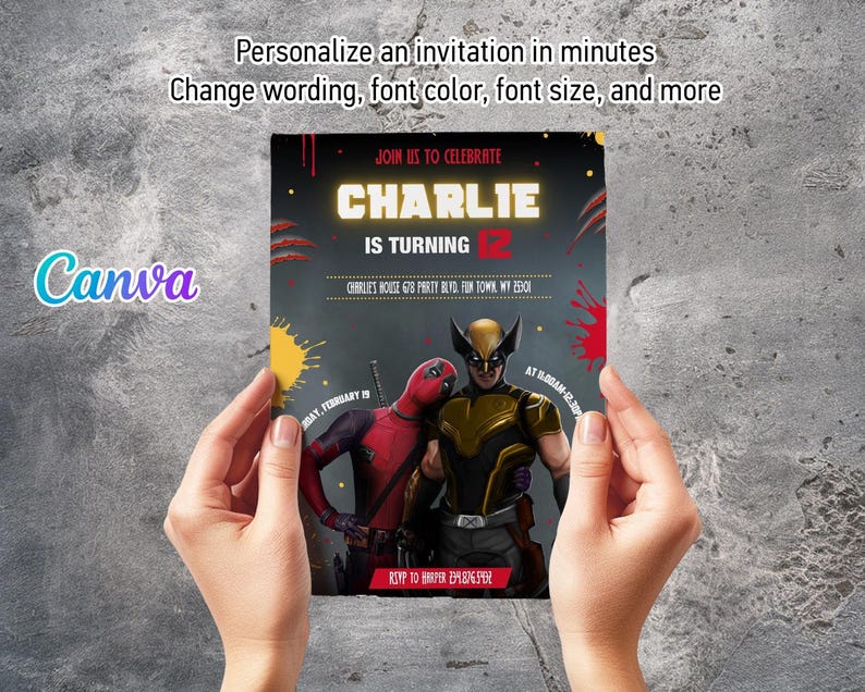 Invitación de cumpleaños editable de Deadpool y Wolverine, fiesta de ...