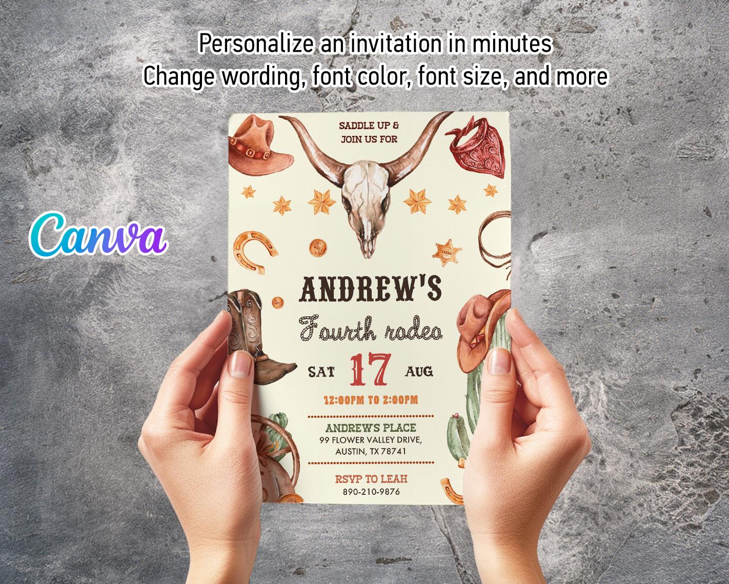 Printable Cowboy Birthday Invitation, Editable Rodeo Invitation ...