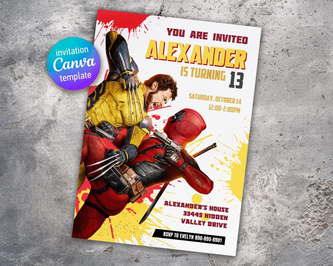 Editable Deadpool and Wolverine Birthday Invitation, Wolverine Deadpool ...
