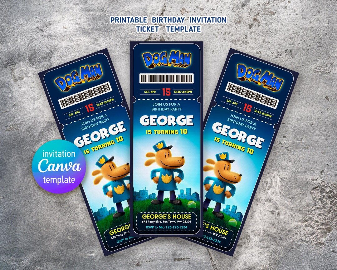 Dog Man Birthday Invitation, Editable Printable Dog Man Invite ...