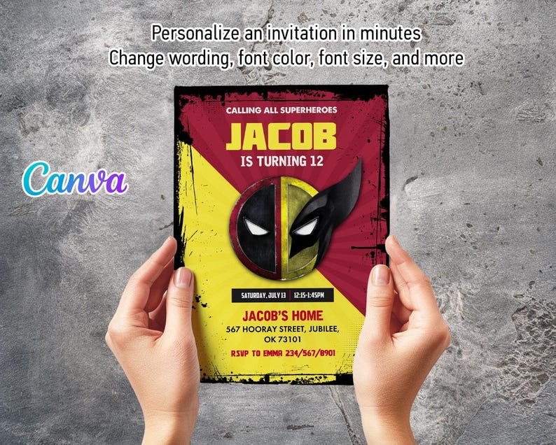 Invitación de cumpleaños editable de Deadpool y Wolverine, fiesta de ...