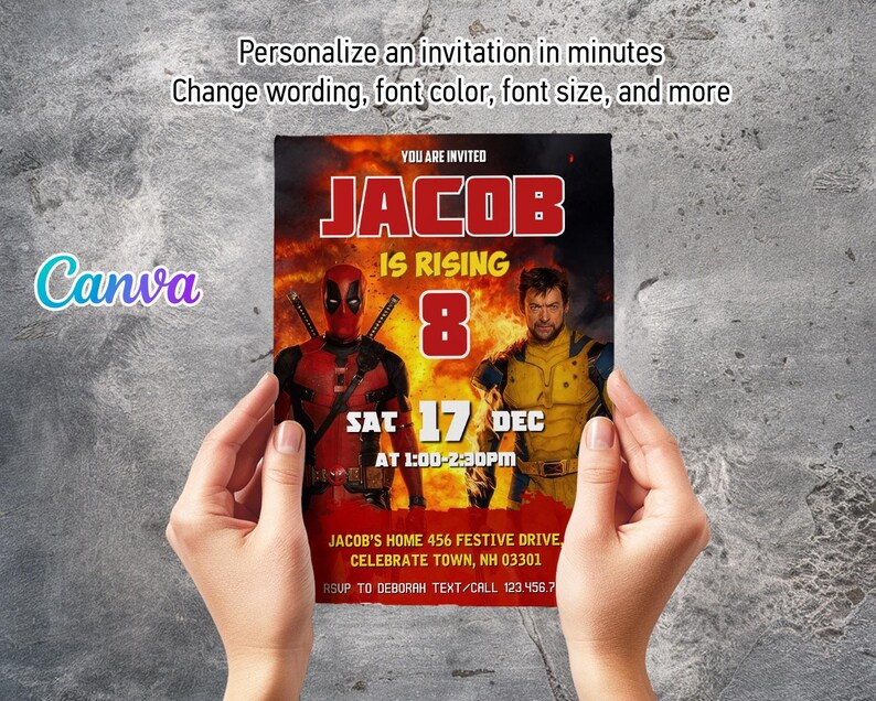 Invitación de cumpleaños editable de Deadpool y Wolverine, fiesta de ...