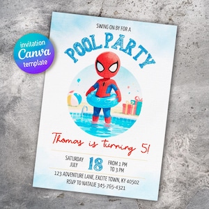 Spidey Pool Party Invitation, Editable Superhero Birthday Invite, Swim ...