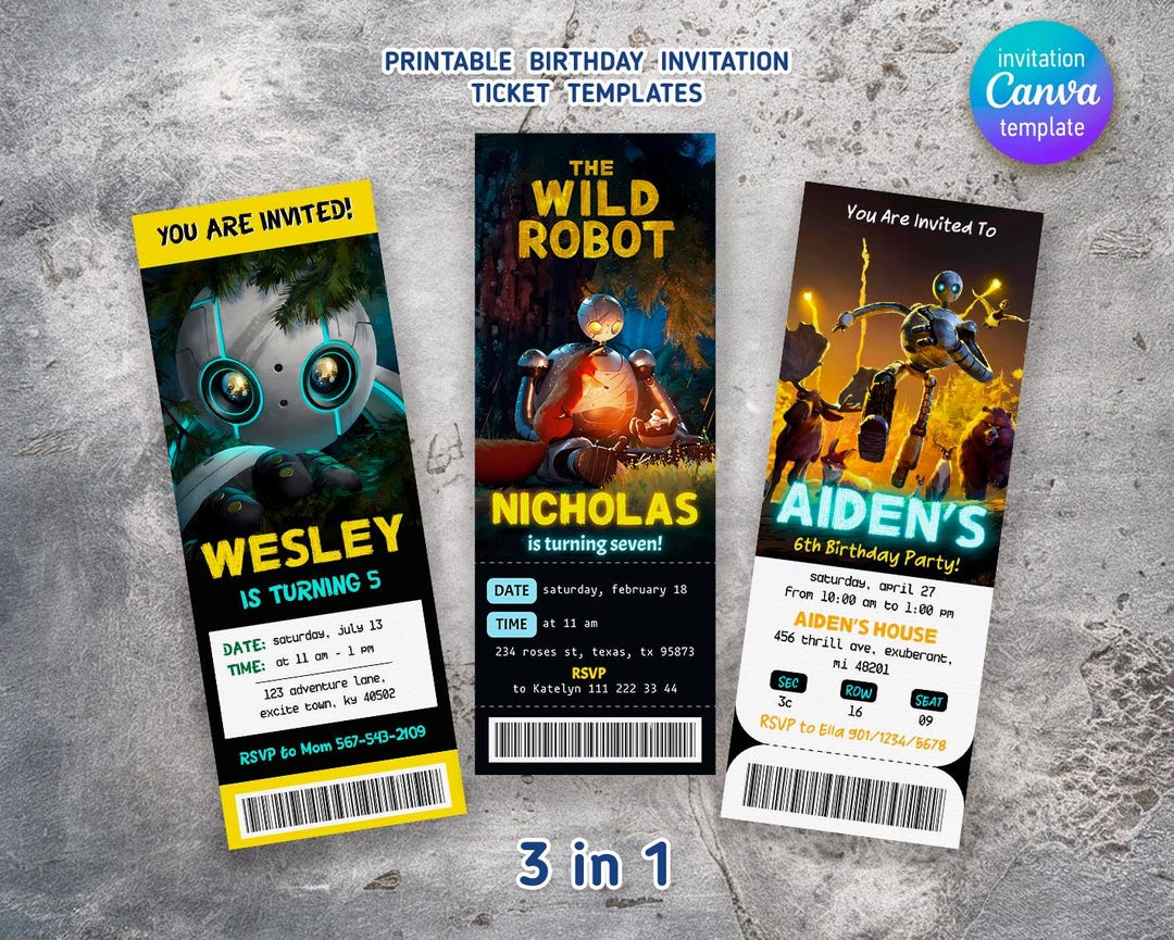 Wild Robot Roz Birthday Invitation, Editable Printable Ticket ...
