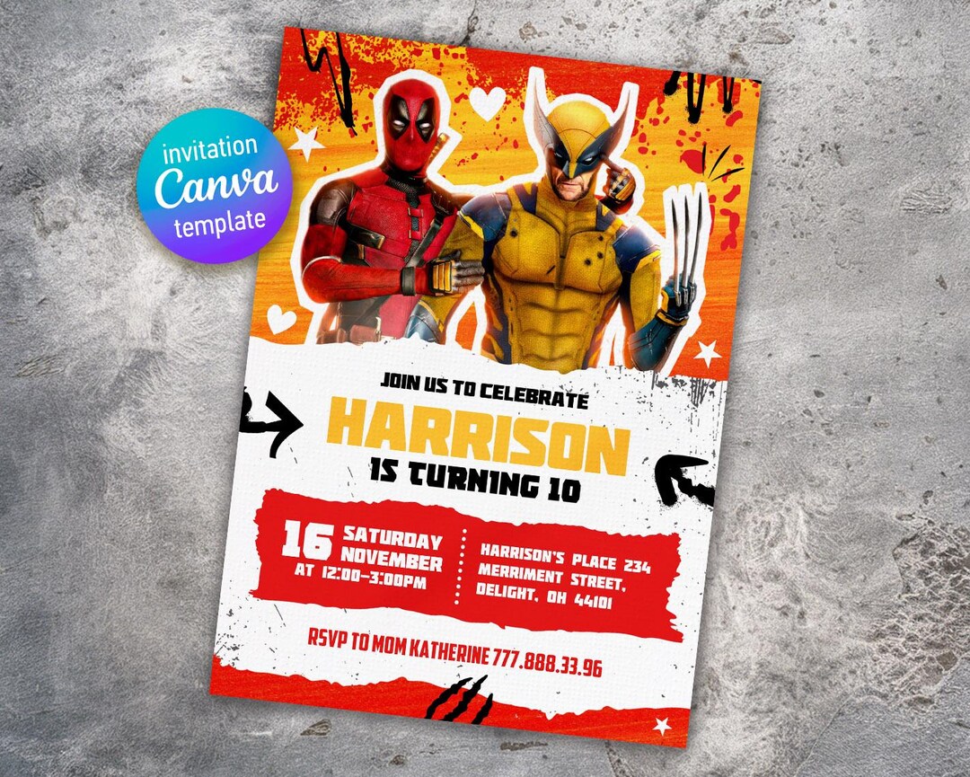 Editable Deadpool and Wolverine Birthday Invitation, Wolverine Deadpool ...