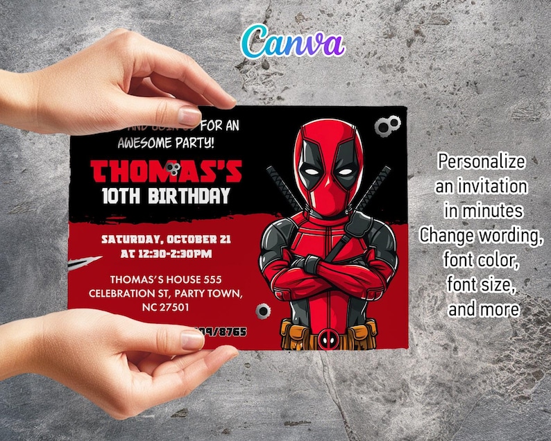 Invitación de cumpleaños editable de Deadpool y Wolverine, fiesta de ...