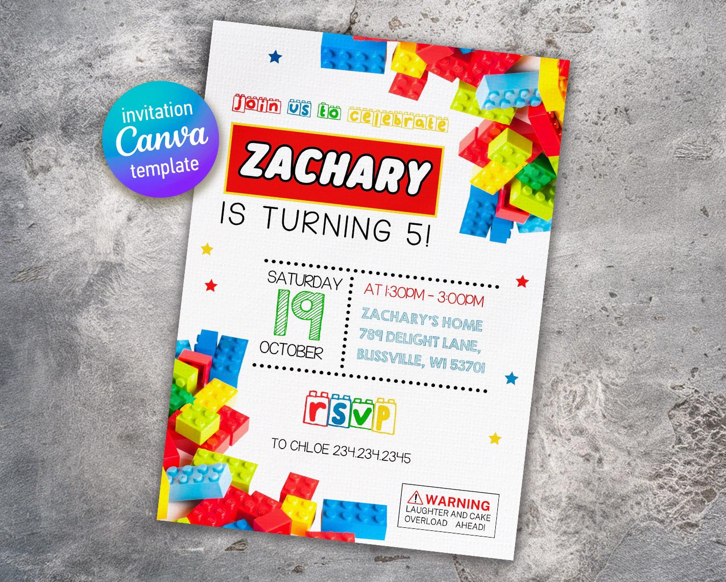 Building Blocks Invitation, Building Blocks Invite, Printable Editable ...