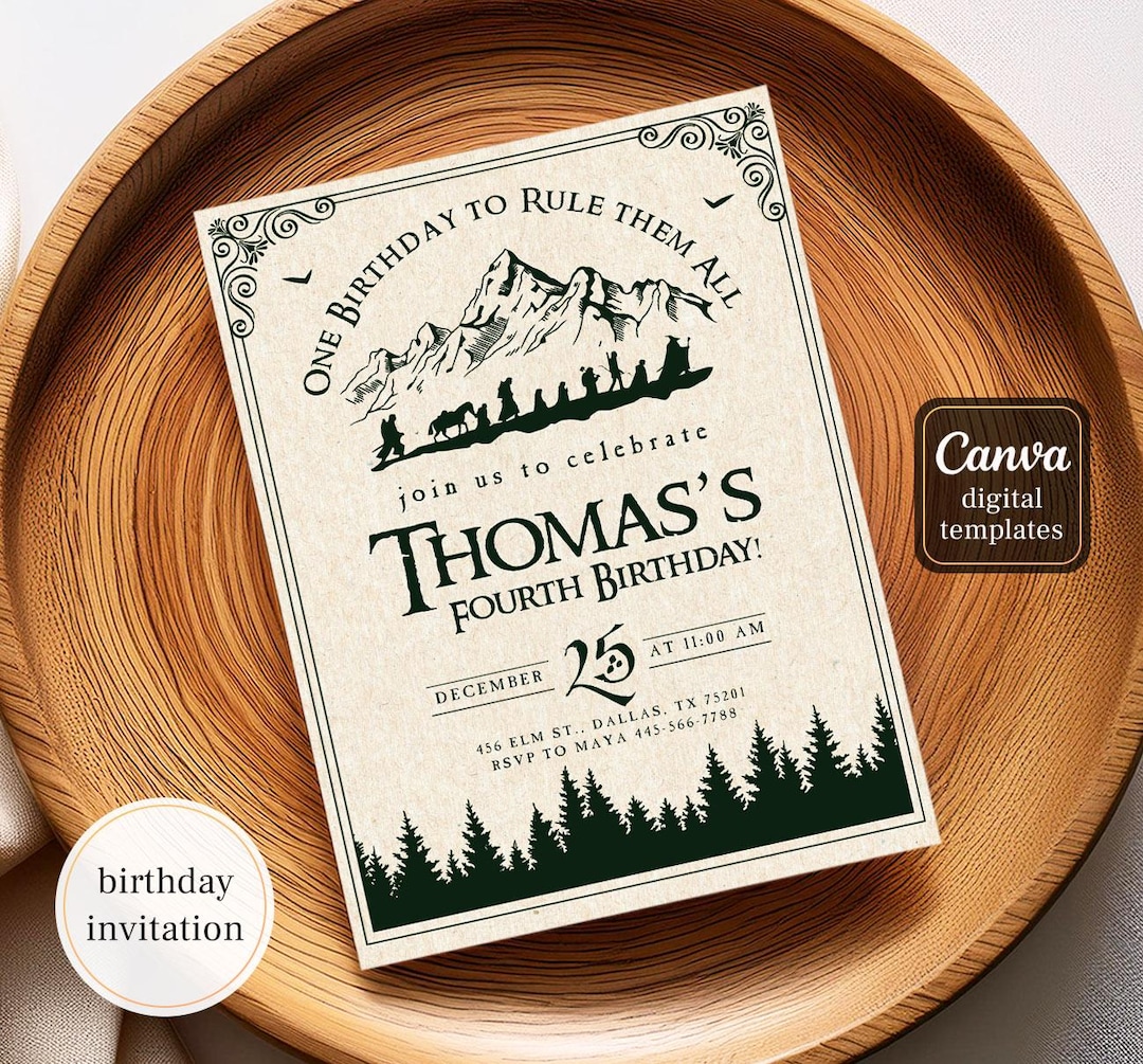 Lord of the Ring Birthday Invitation, Printable Shir Invite, Hobbit ...