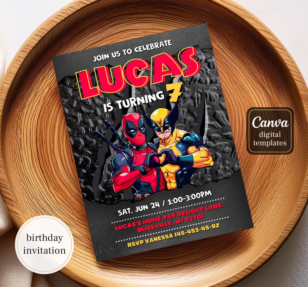 Editable Deadpool and Wolverine Birthday Invitation, Wolverine Deadpool ...