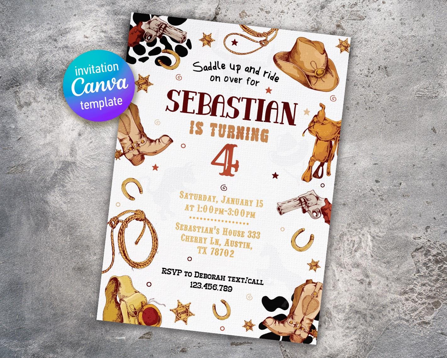 Printable Cowboy Birthday Invitation, Editable Rodeo Invitation ...