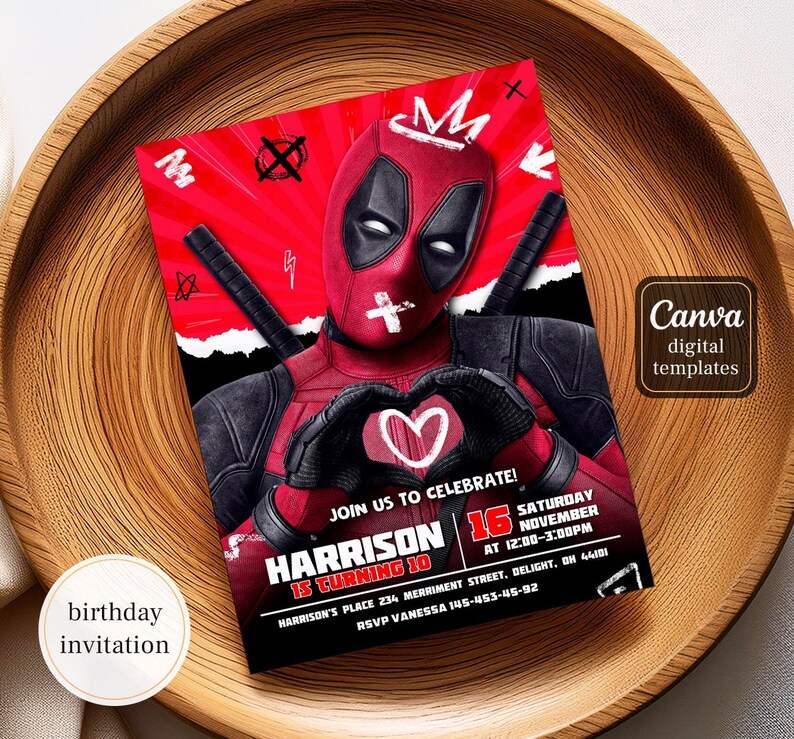 Invitación de cumpleaños editable de Deadpool y Wolverine, fiesta de ...