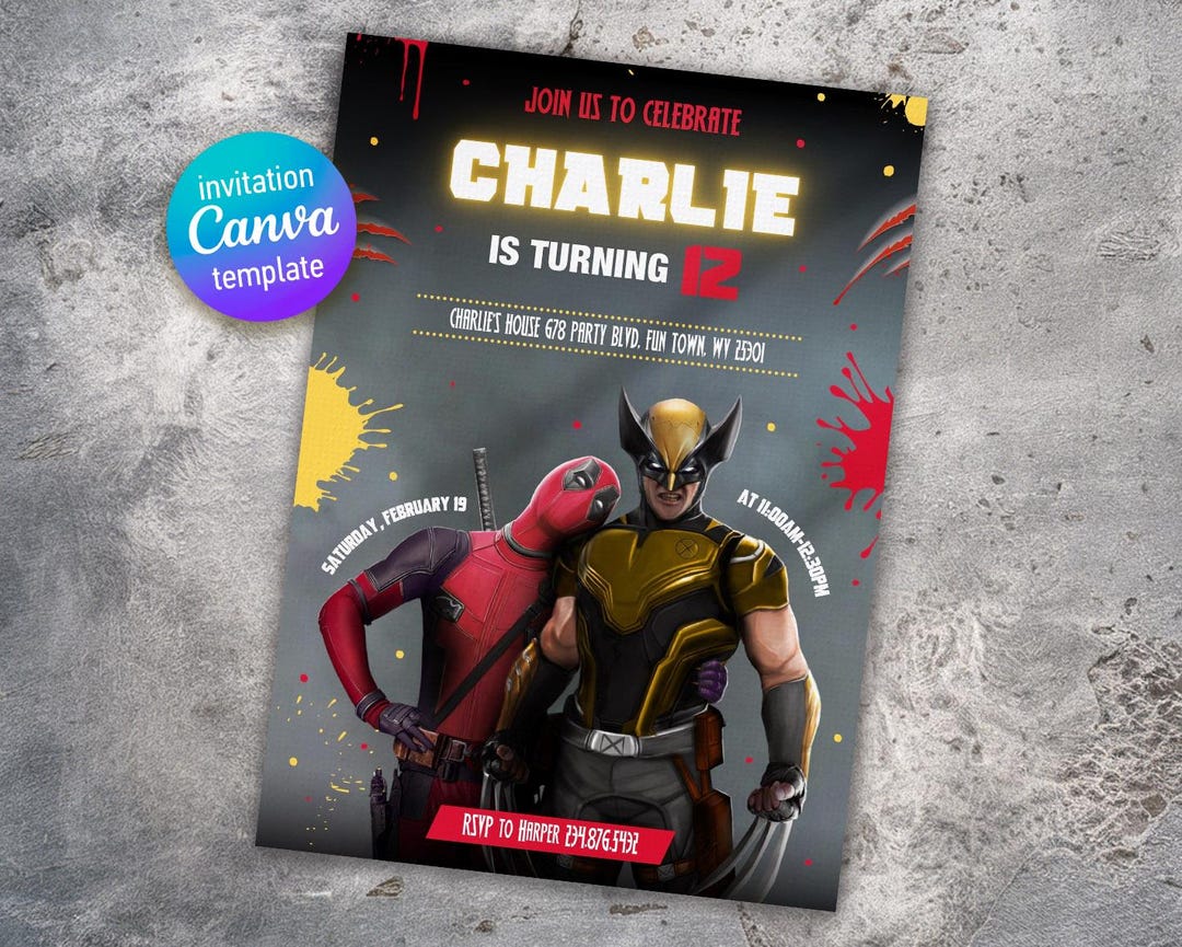 Editable Deadpool and Wolverine Birthday Invitation, Wolverine Deadpool ...