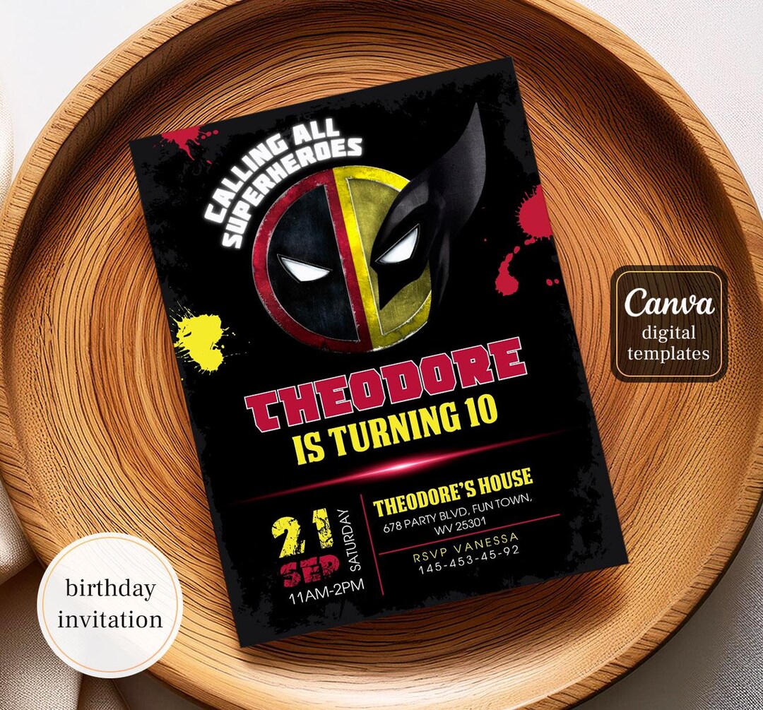 Editable Deadpool and Wolverine Birthday Invitation, Wolverine Deadpool ...