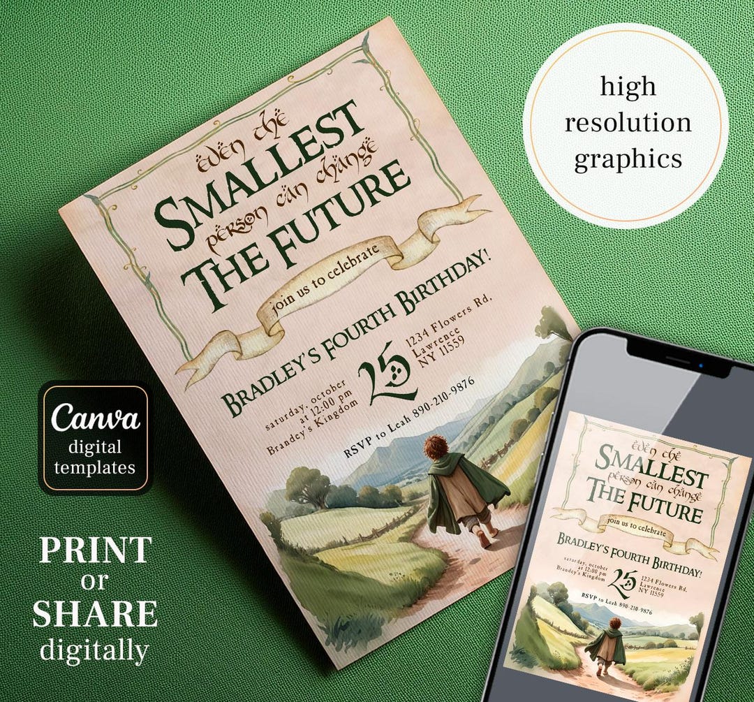 Hobbit Birthday Invitation, Printable Shir Invite, LOR Party Invite ...