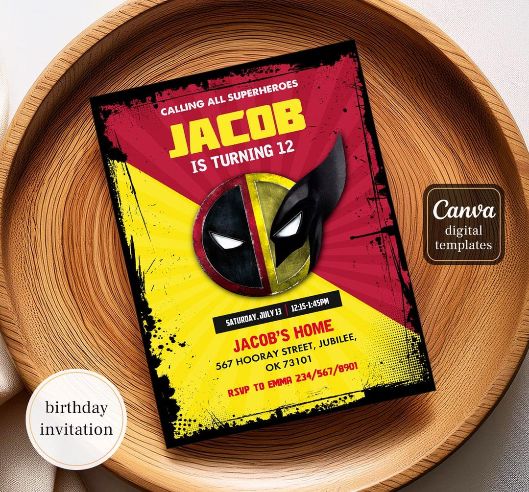 Editable Deadpool and Wolverine Birthday Invitation, Wolverine Deadpool ...