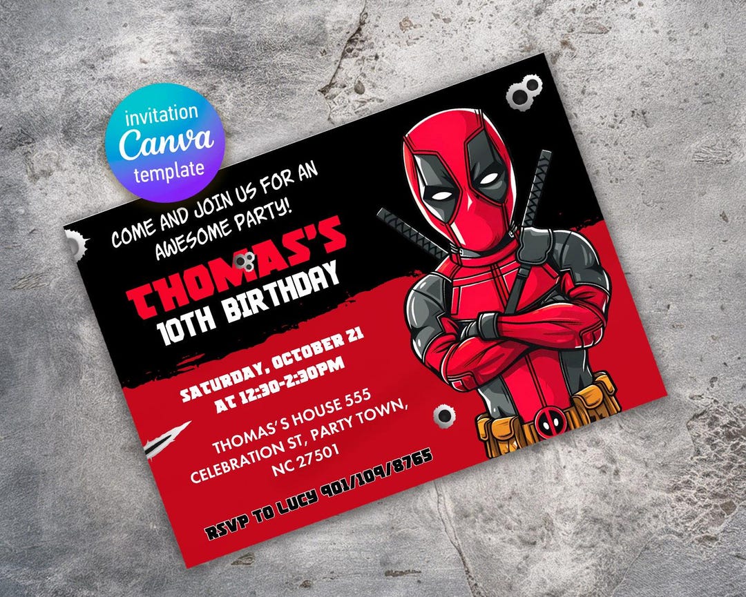 Editable Deadpool and Wolverine Birthday Invitation, Dead Pool ...