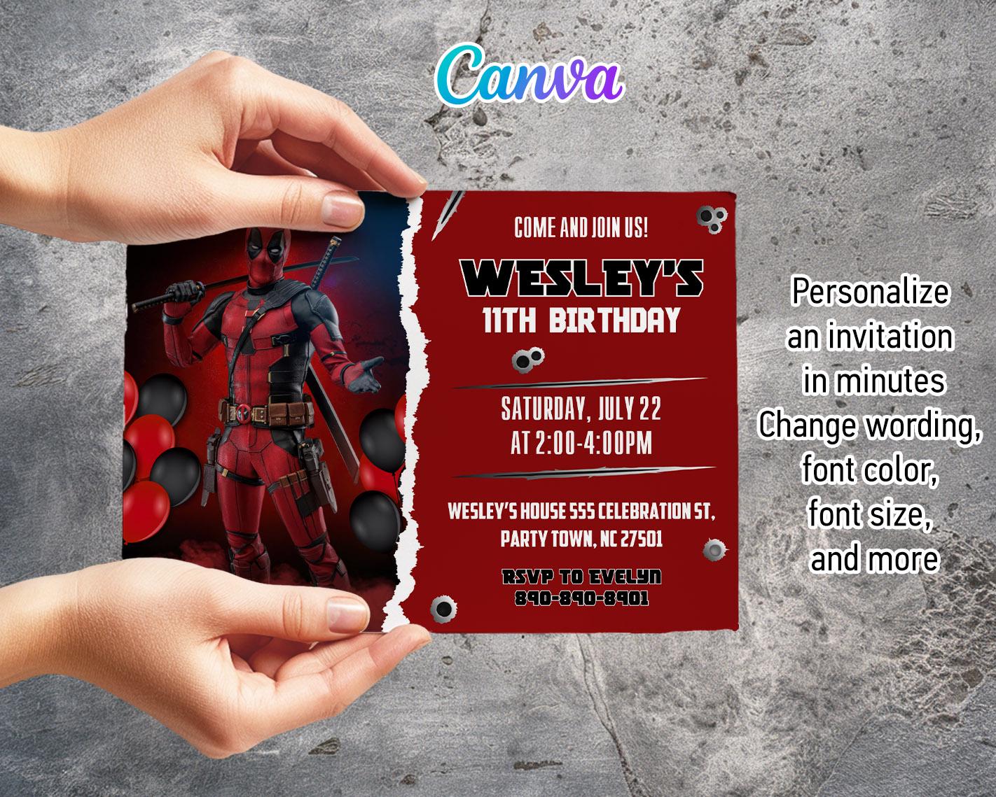 Editable Deadpool and Wolverine Birthday Invitation, Dead Pool ...